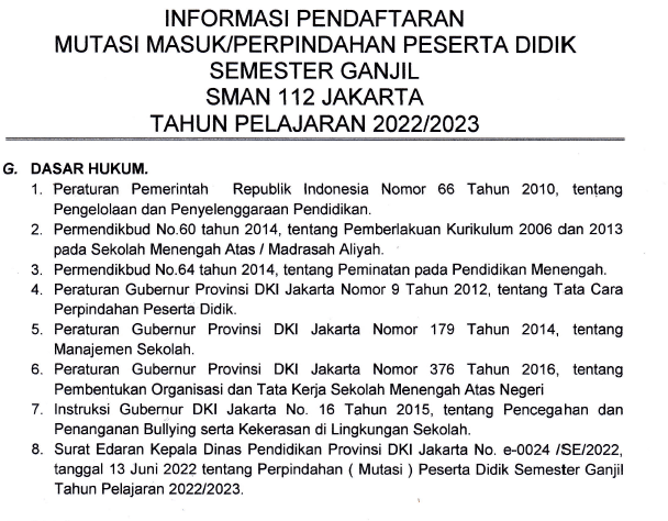 MUTASI PESERTA DIDIK SMAN 112 – SMAN 112 JAKARTA